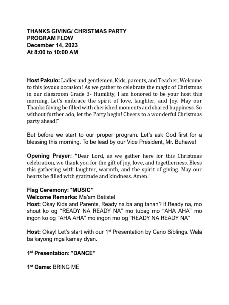 Christmas Program Flow | PDF | Cooking, Food & Wine