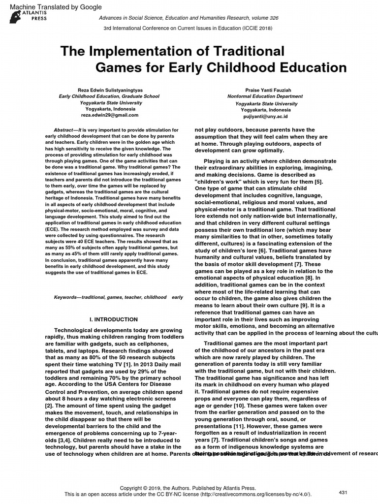 The Implementation of Traditional Games For Early Childhood Education ...