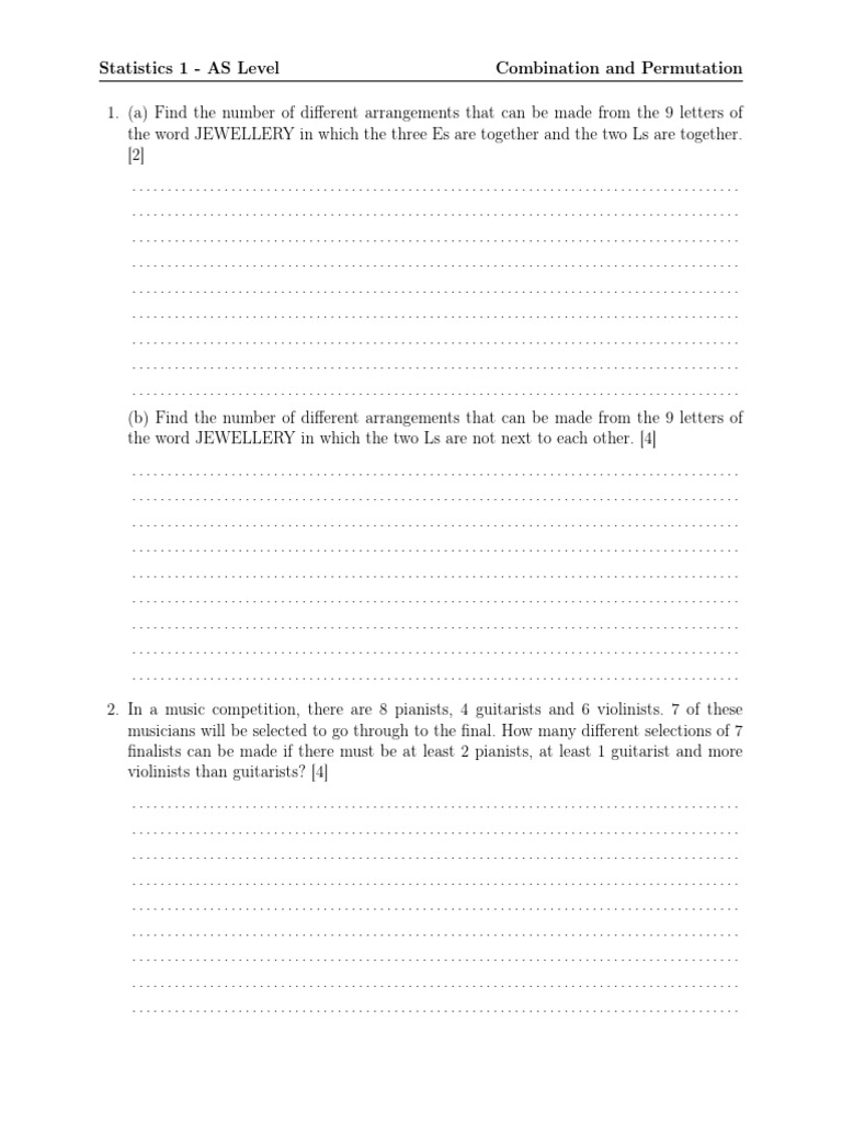 AS Level Statistics: Combinations & Permutations | PDF | Mathematical ...