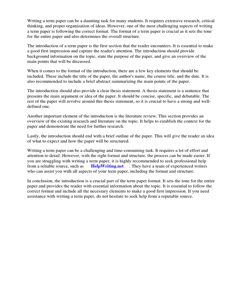 Term Paper Format Introduction | PDF | Essays | Motivation