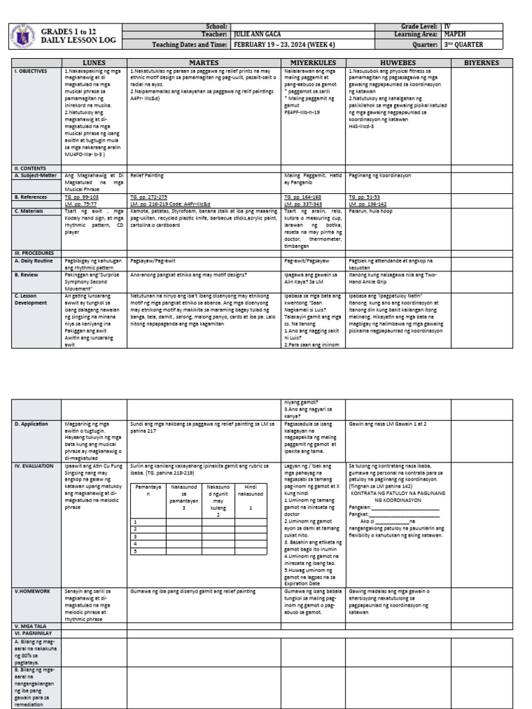 DLL_MAPEH 4_Q3_W4 | PDF