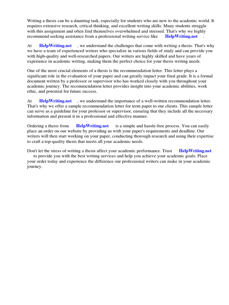 Recommendation Letter Sample For Term Paper | Download Free PDF ...