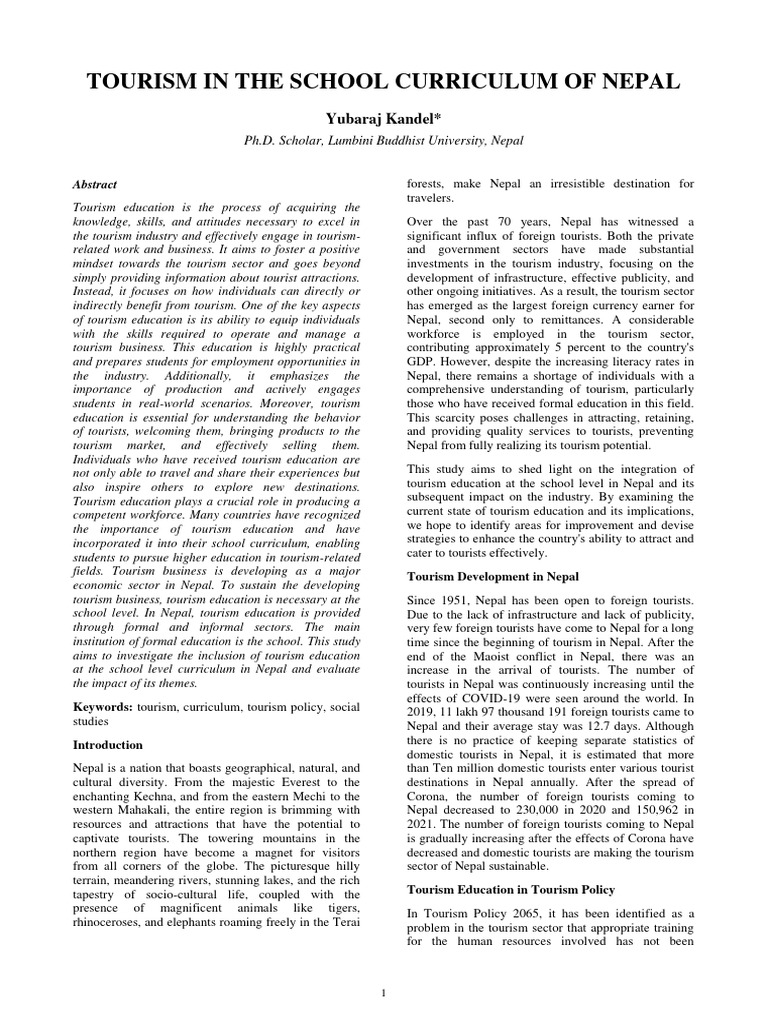 Tourism in School Curriculum (Edited) | PDF | Tourism | Nepal