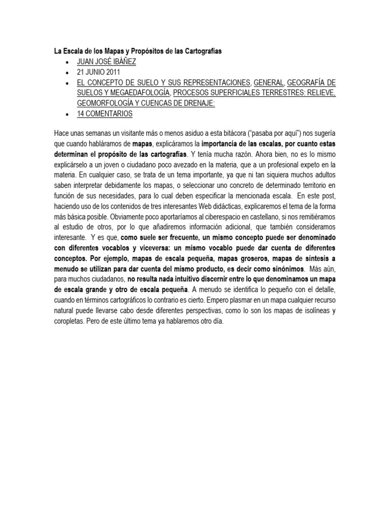 La Escala de Los Mapas y Propósitos de Las Cartografías | PDF | Mapa | Sistema de información ...