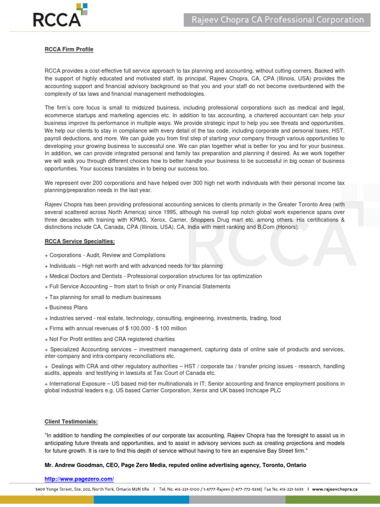 RCCA Firm Profile June 2012 | PDF | Taxes | Accounting