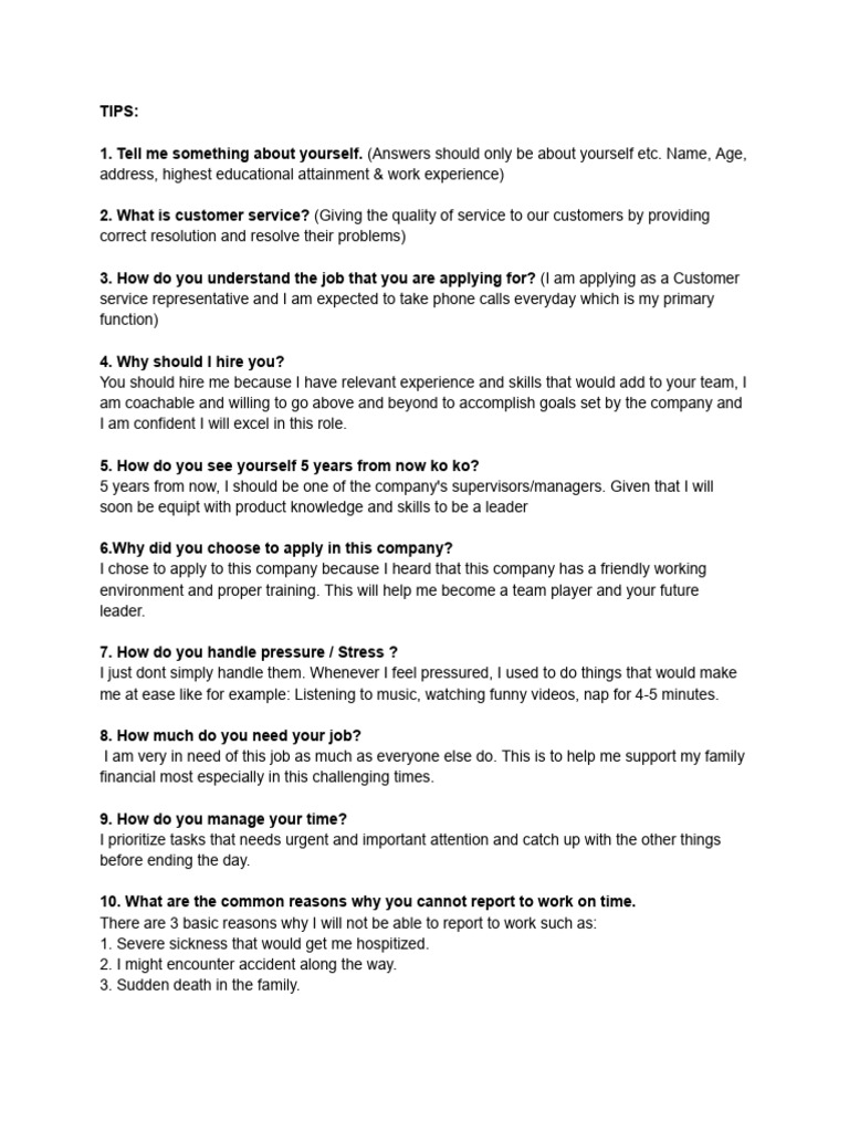 Bpo Tips Questions | PDF | Experience | Knowledge