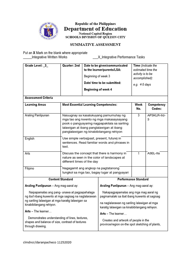 Integrative Assessment Grade 3 | PDF | Learning | Linguistics