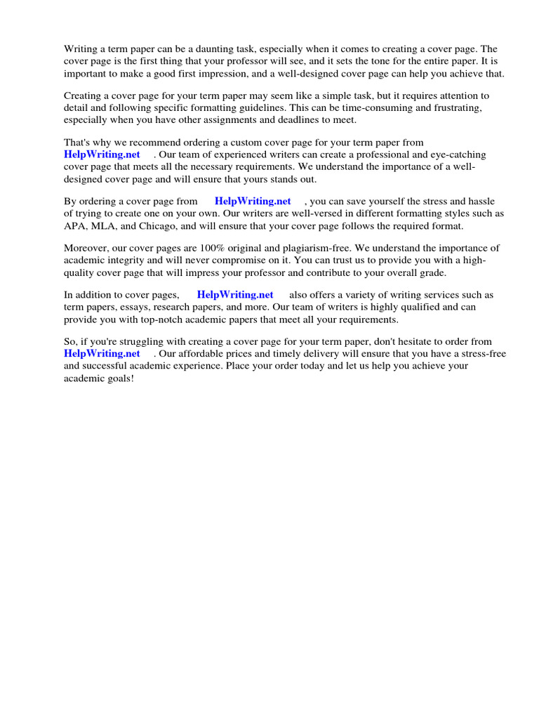 Sample Cover Page For Term Paper | PDF | Thesis | Academic Publishing