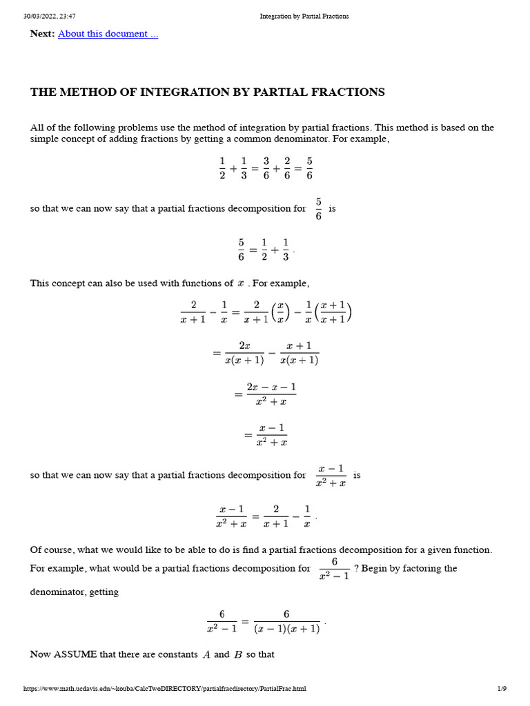 Integration by Partial Fractions | PDF | Equations | Factorization