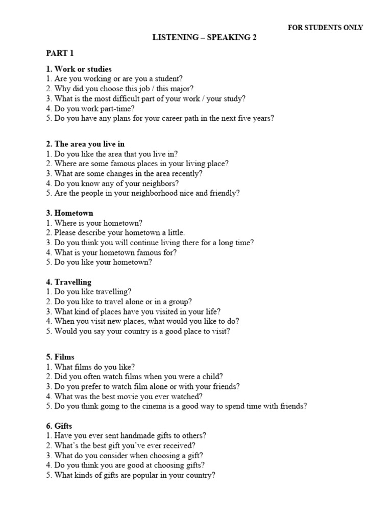 Speaking 2 For Students Only | PDF