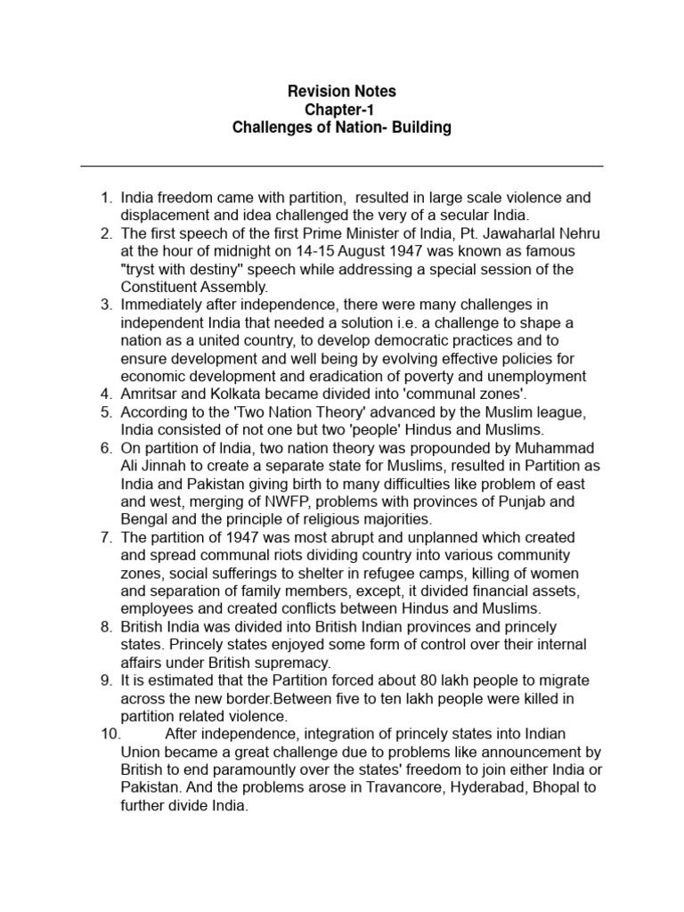 Chapter 1challenges of Nation Building | Download Free PDF | Partition ...