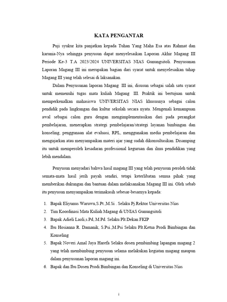 Kata Pengantar Laporan Magang 3 | PDF