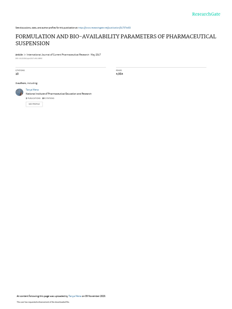 Formulation and Bio Availability Parameters of Pharmaceutical ...