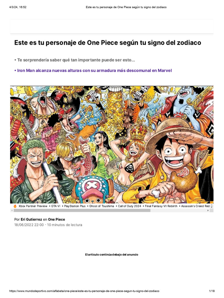 Este Es Tu Personaje de One Piece Según Tu Signo Del Zodiaco | PDF ...
