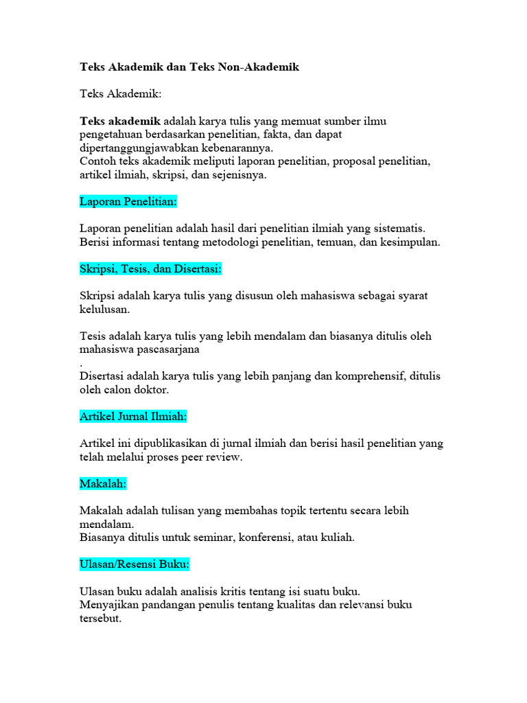 Perbedaan Teks Akademik dan Non-Akademik | PDF