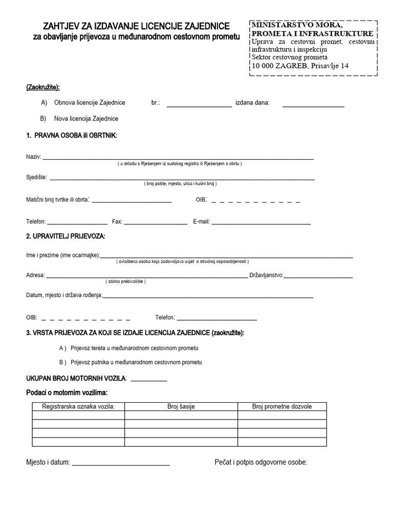 Zahtjev Za Izdavanje Licencije Zajednice 27-4-23 | PDF