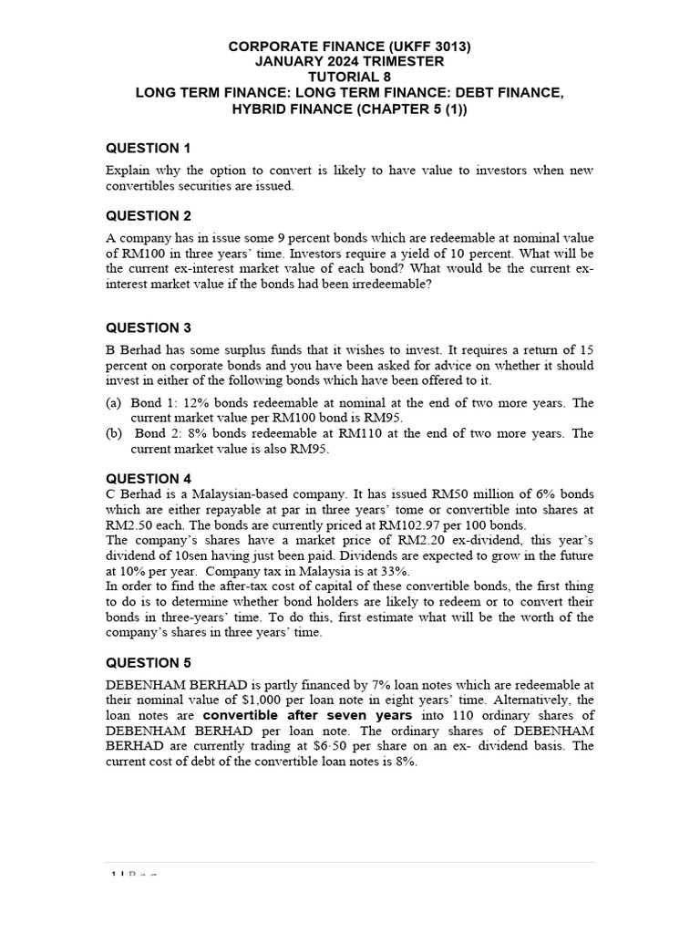 Tutorial 8 Questions (Chapter 5 | PDF | Bonds (Finance) | Dividend