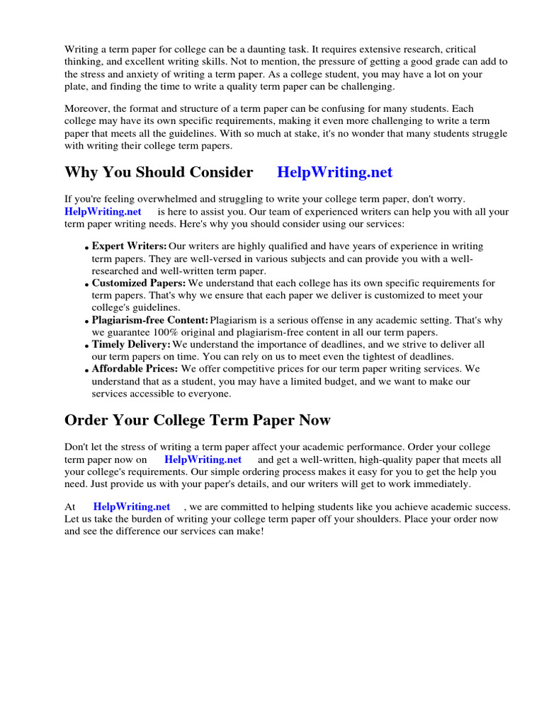 College Term Paper Help | PDF | Academic Publishing | Apa Style