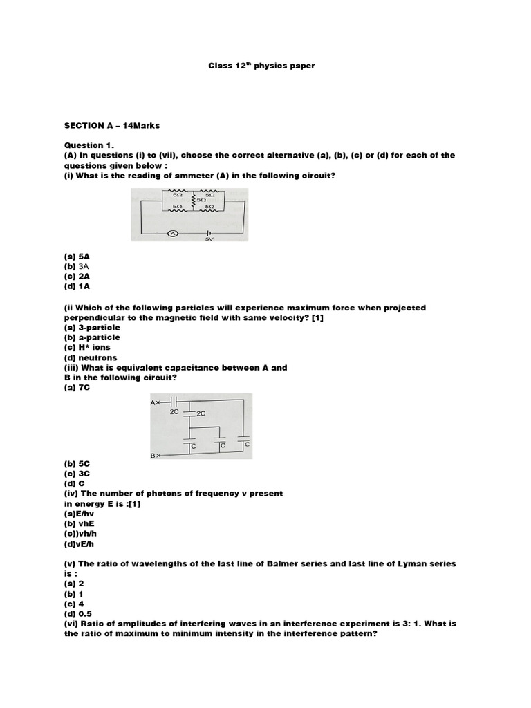 Preboard Class12th Physics Paper | PDF | Wavelength | Electromagnetic Radiation