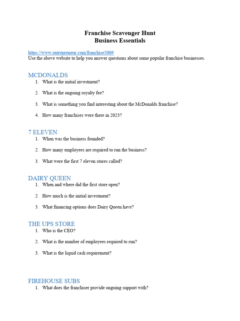 Jalyn Mcdonald - Franchise Scavenger Hunt | PDF