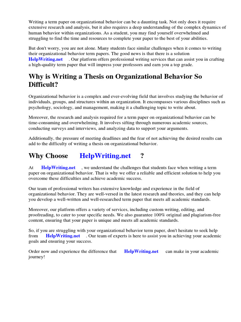 Term Paper Organizational Behavior | PDF | Leadership | Organizational ...