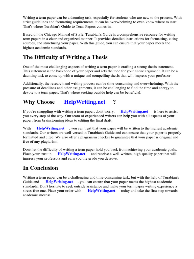 Turabians Guide To Term Papers | PDF | A Manual For Writers Of Research ...