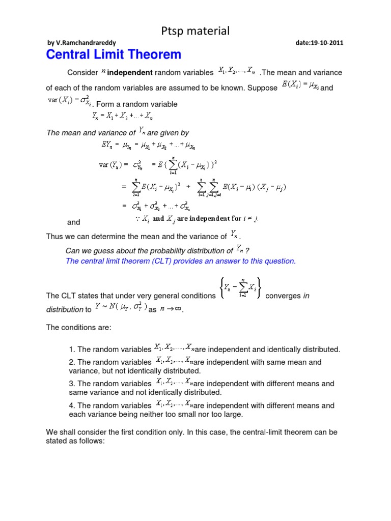 Central Limit Theorem | PDF | Normal Distribution | Variance