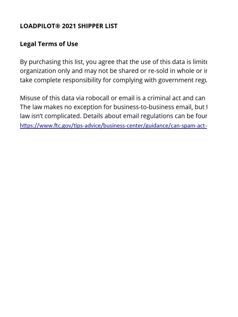 EXAMPLE LoadPilot Shippers List 2021 1 | PDF | Secondary Sector Of The Economy | Engineering
