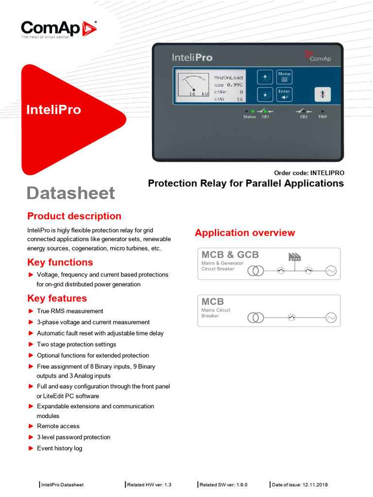InteliPro Datasheet | PDF | Power Supply | Relay