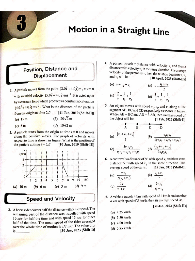 Motion in Straight Line Last 5 Year Pyq | PDF