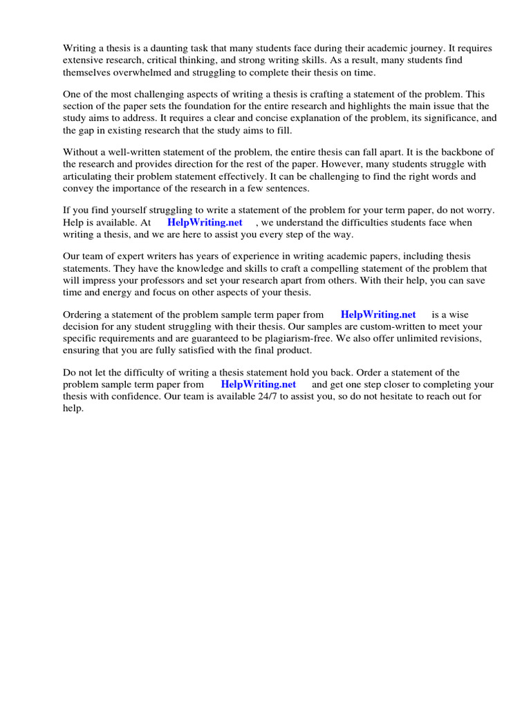 Statement of The Problem Sample Term Paper | PDF | File Format ...