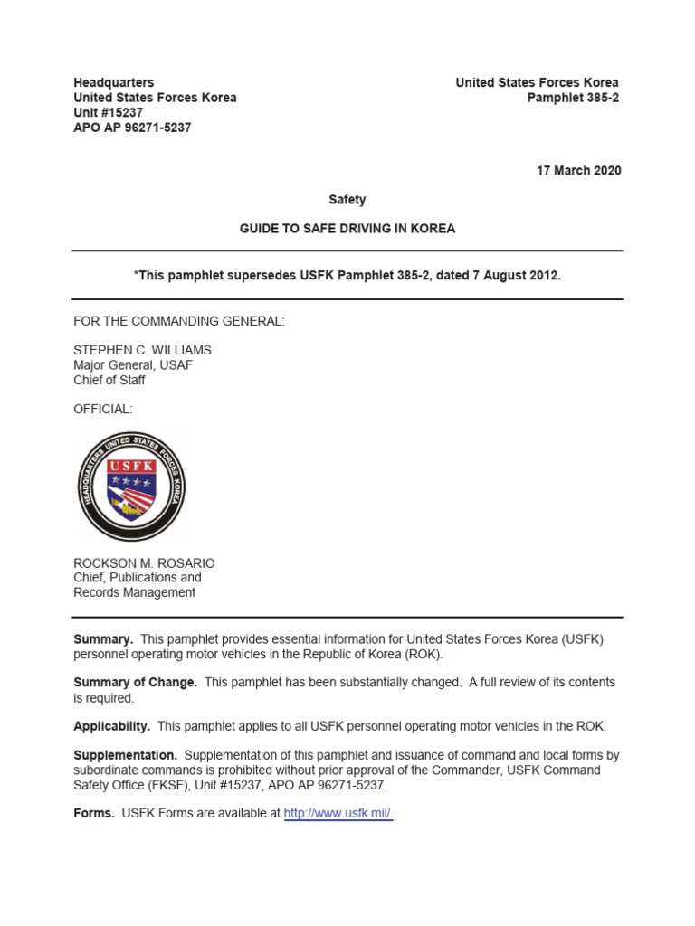 USFK Pam 385 2 Guide To Safe Driving in Korea 20200521 | PDF | Driving ...