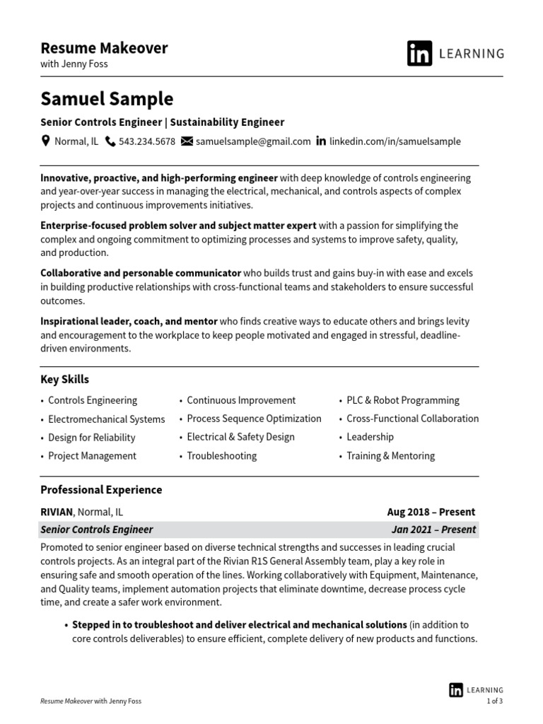 Sample Resume - Sr. Controls Engineer | PDF | Automation | Programmable ...