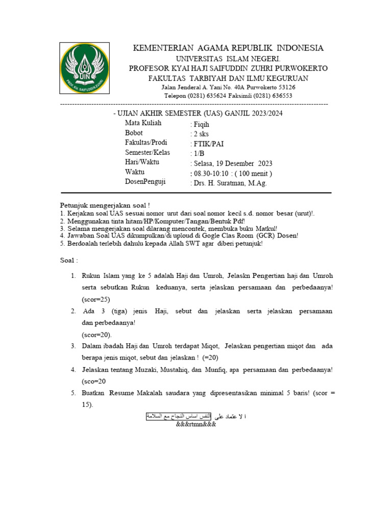 Fiqih Ftik Pai 1 B | PDF