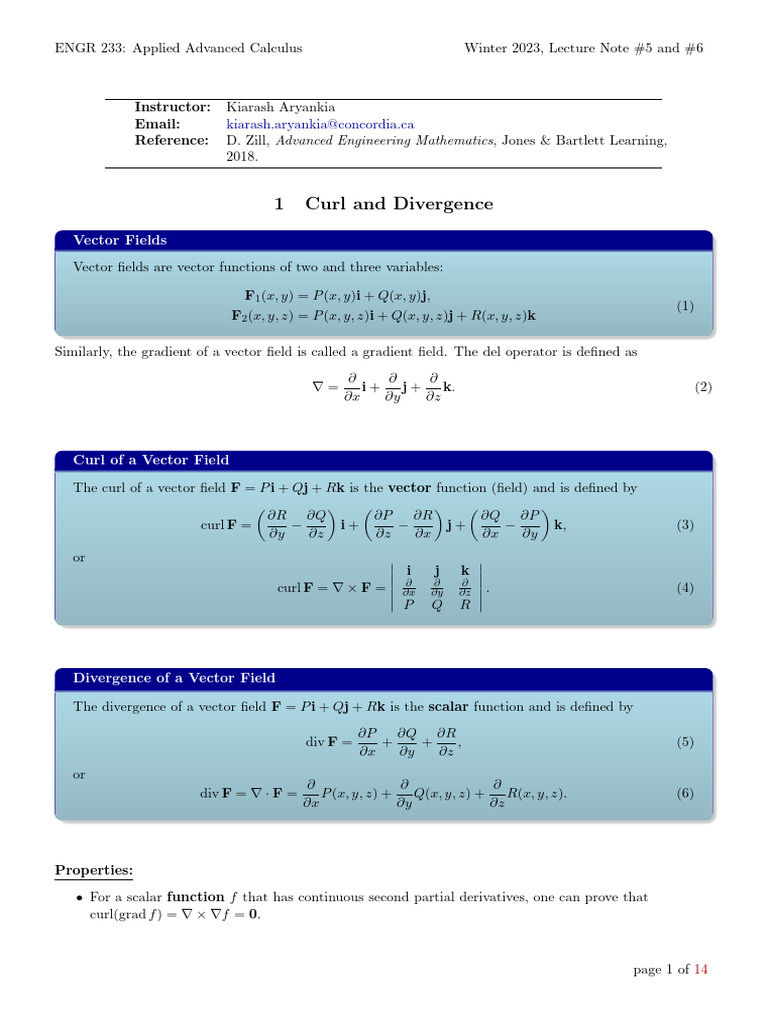 ENG 233 Lecture Notes 5 6 | PDF | Flux | Vector Calculus