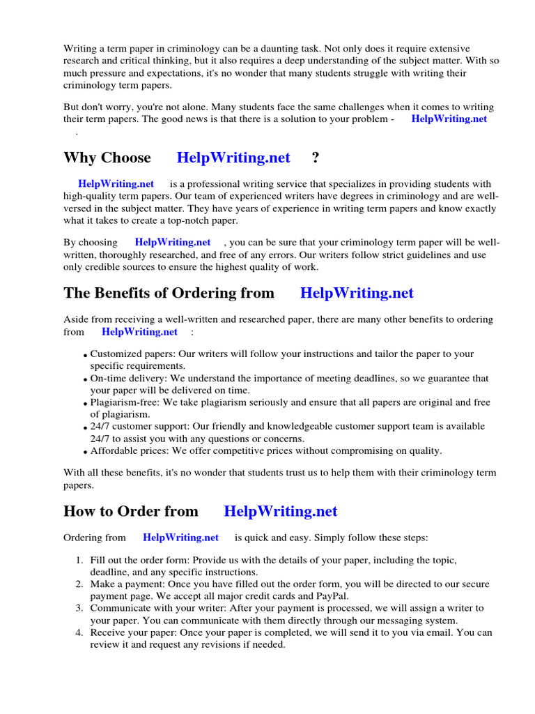 Criminology Term Paper Examples | PDF | Crimes | Crime & Violence