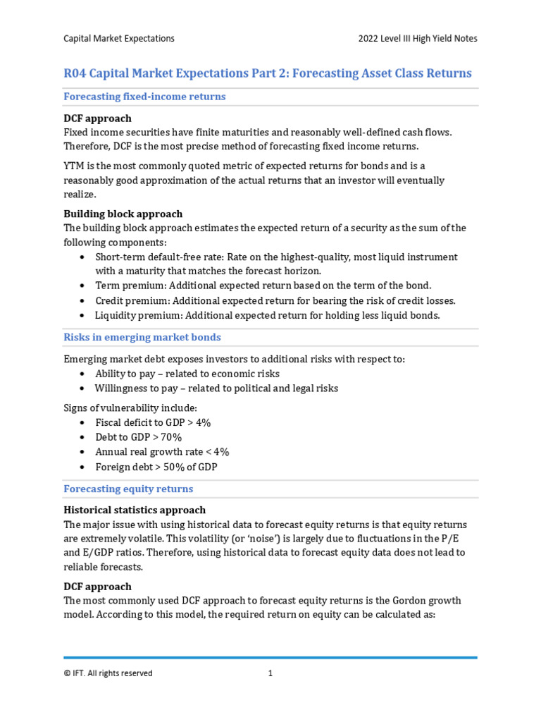 R04 Capital Market Expectations Part 2 Forecasting Asset Class