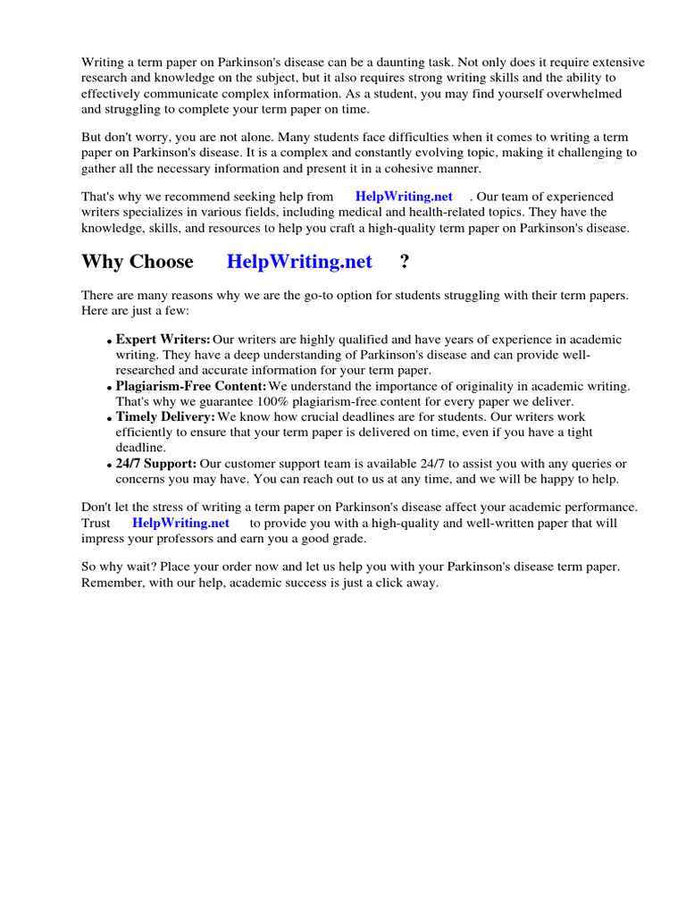 Parkinsons Disease Term Paper | PDF | Parkinson's Disease | Clinical ... Parkinsons Disease Term Paper | PDF | Parkinson's Disease | Clinical ...