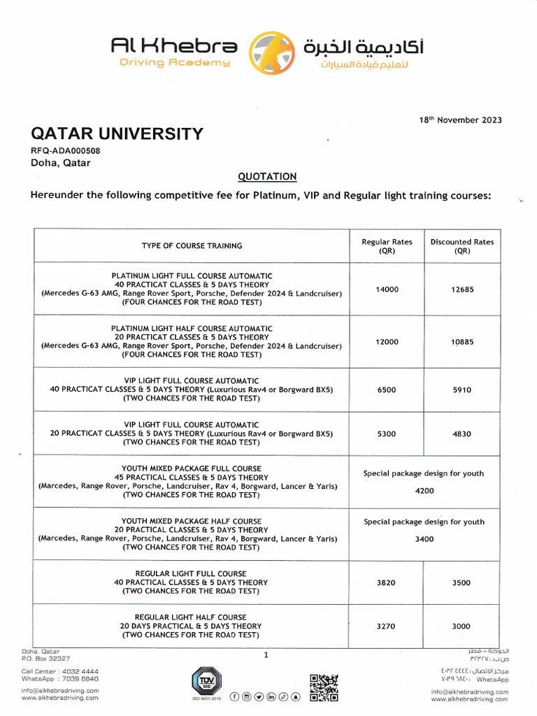 Al Khebra Driving Academy Fee Structure 2025 | PDF | Payments | Money