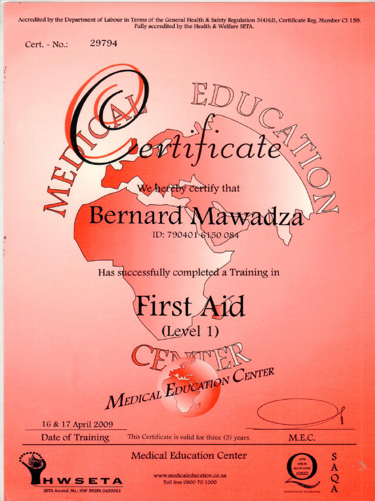First Aid Certificate | PDF