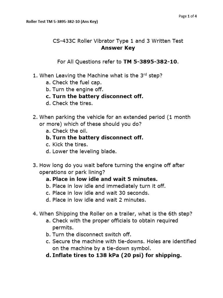CS-433C Roller Operator Quiz | PDF | Engines | Transport
