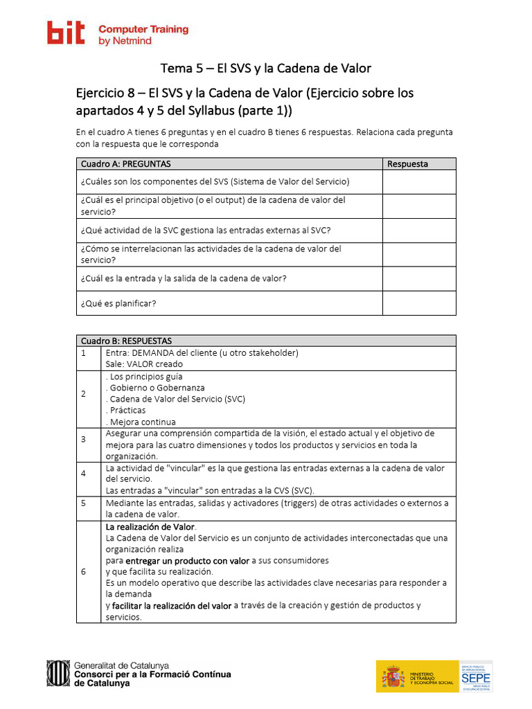 Activitat Daprenentatge Tema 5. El SVS I La Cadena de Valor | PDF | Cadena de valor | Informática