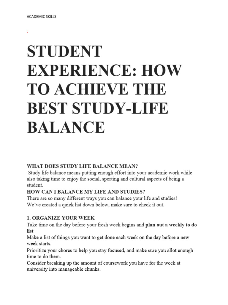 Student Study-Life Balance Guide | PDF | Procrastination | Professional ...