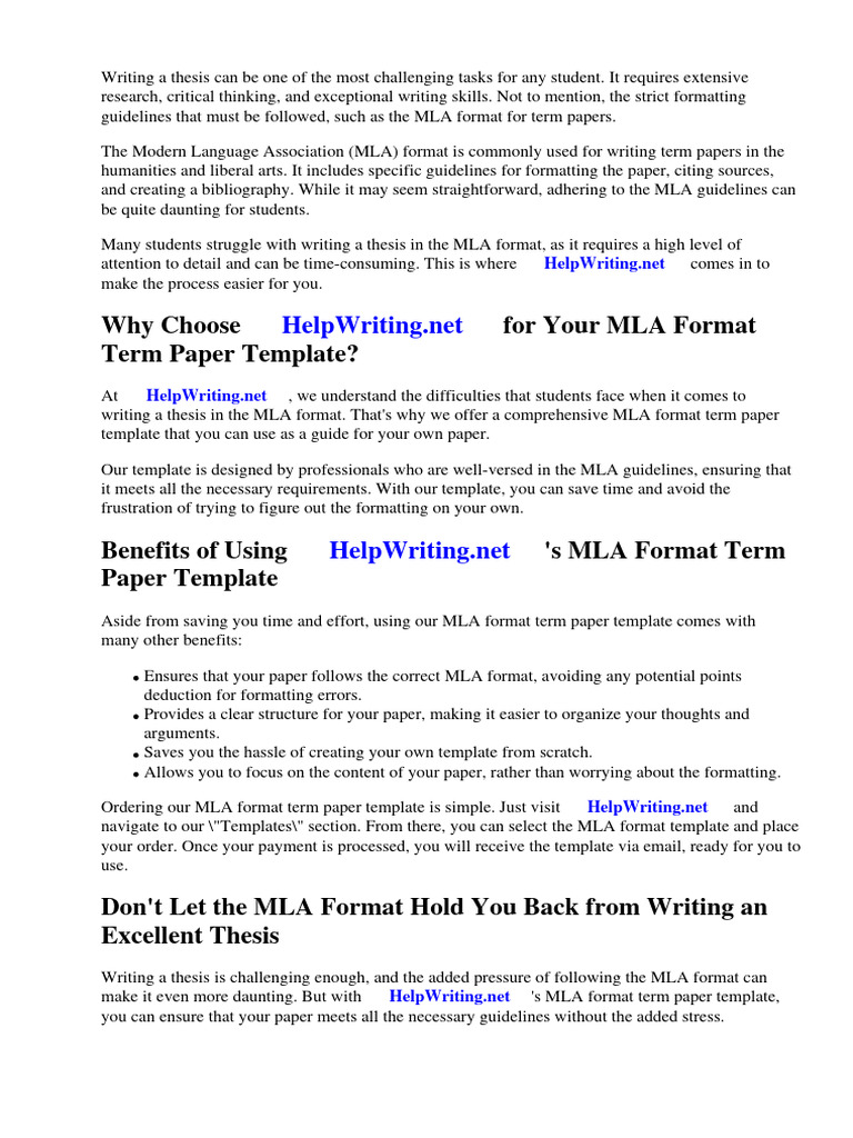 Mla Format Term Paper Template | PDF | Citation | Apa Style