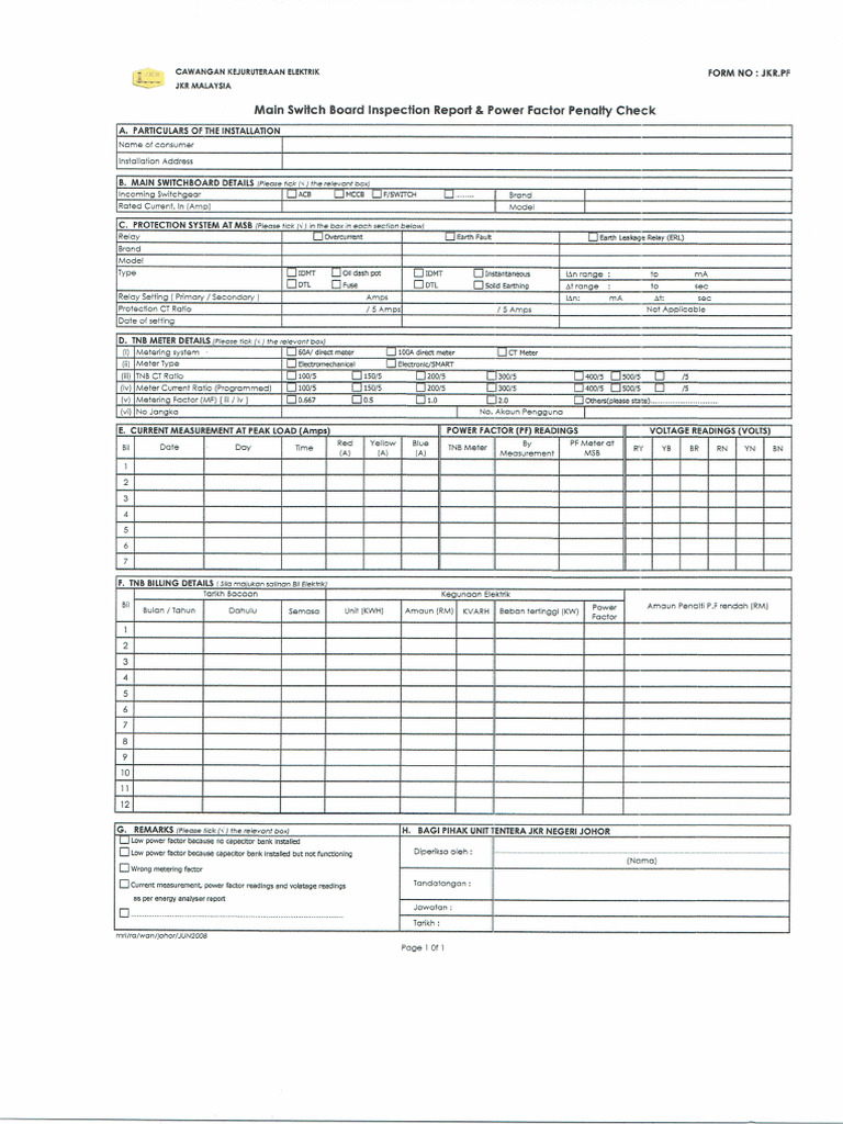 Borang Ujian - MSB&PF, Pol, RCCB Test | PDF