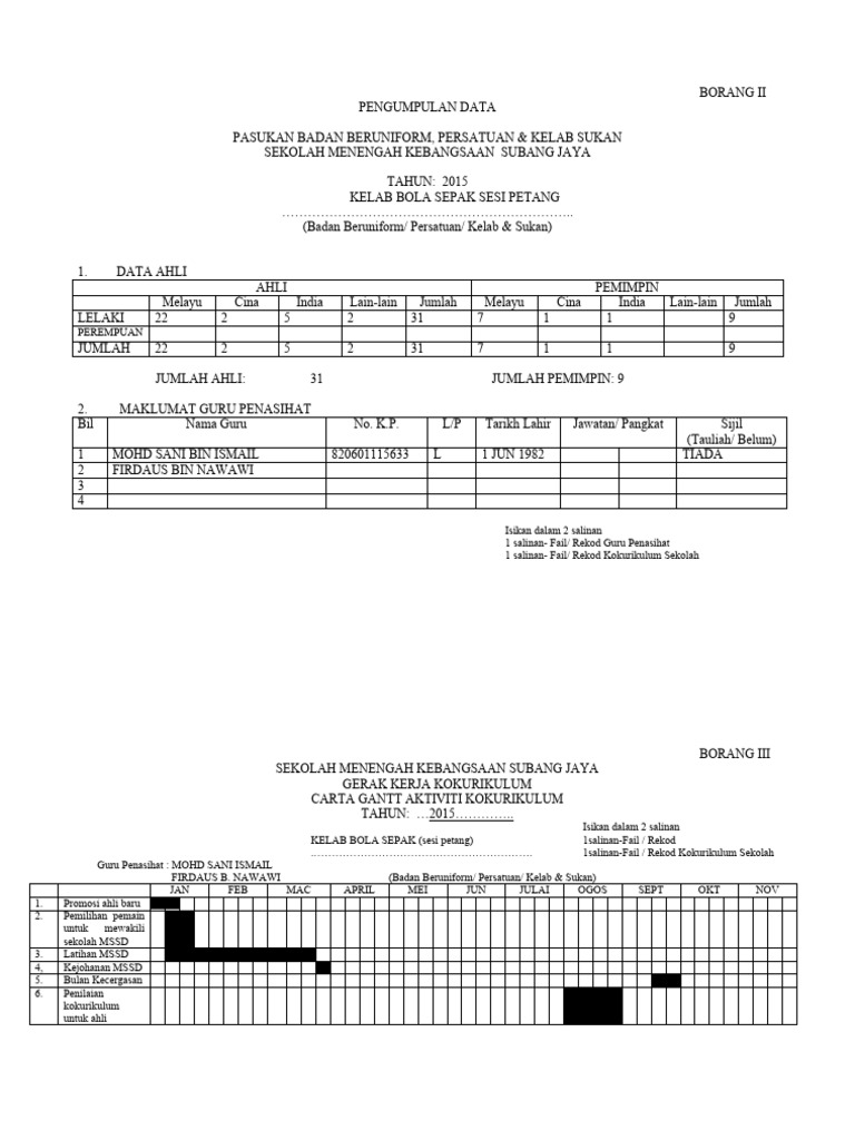 Borang Ii Iii Viii Bola Sepak 2015 Pdf