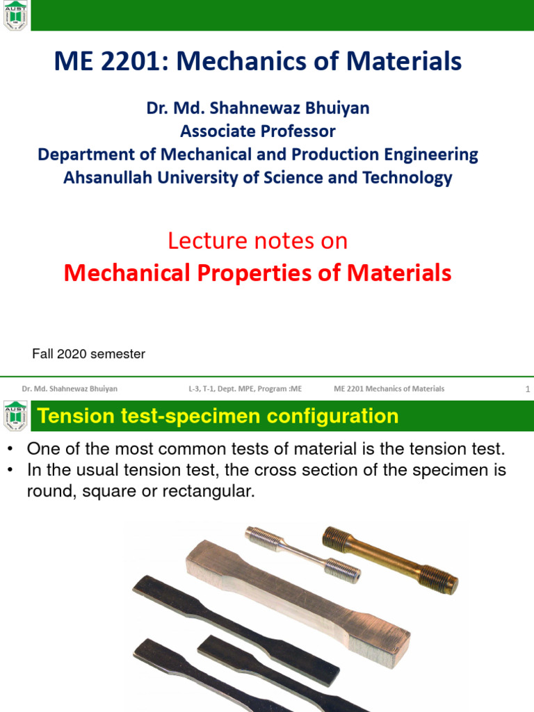 ME 2201-Lecture 4 (Mechanical Properties of Material) | PDF | Strength ...