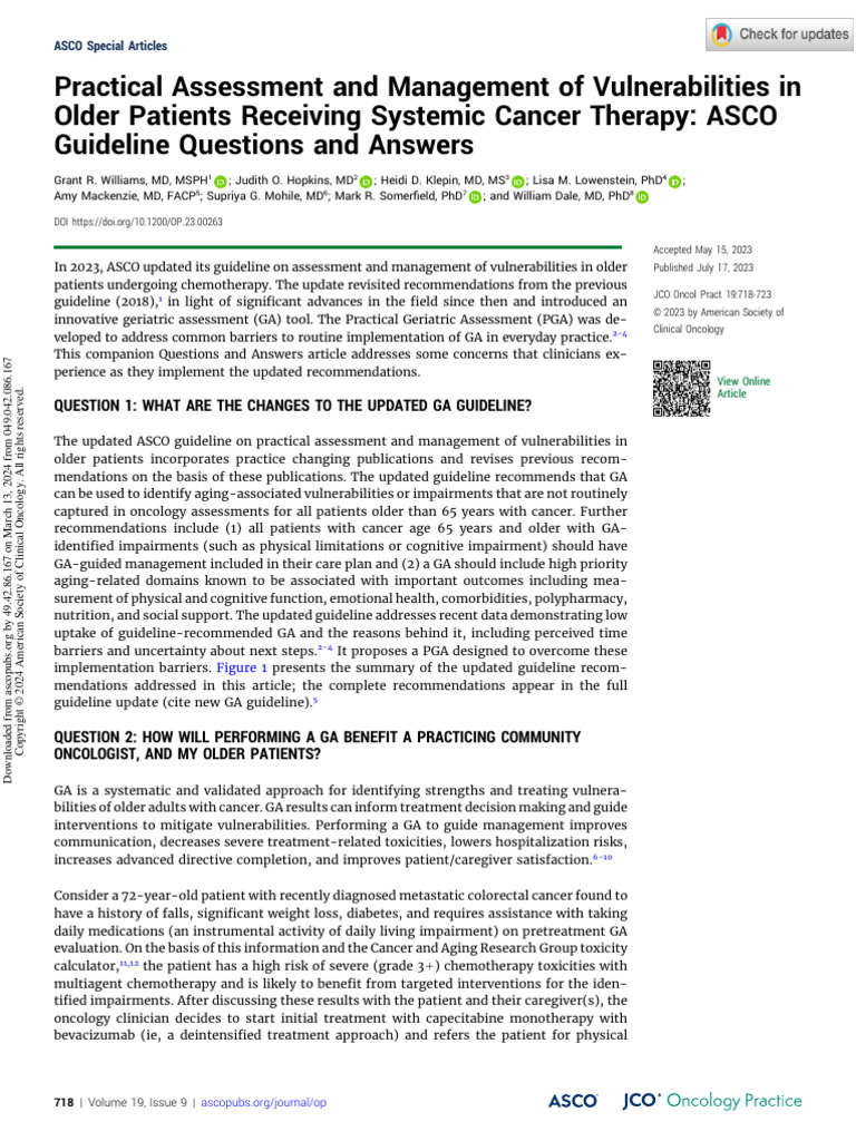 Williams Et Al 2023 Practical Assessment and Management of Vulnerabilities in Older Patients ...