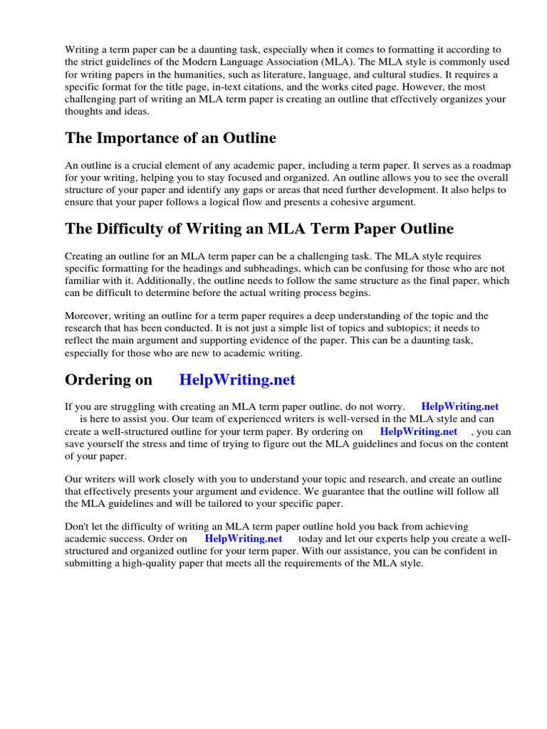 Mla Term Paper Outline | PDF | Academic Publishing | Citation