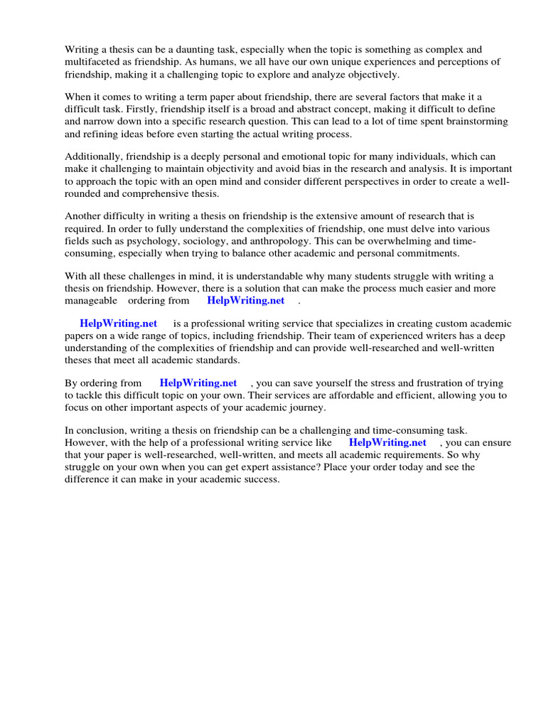 Term Paper About Friendship | PDF | Friendship | Mind